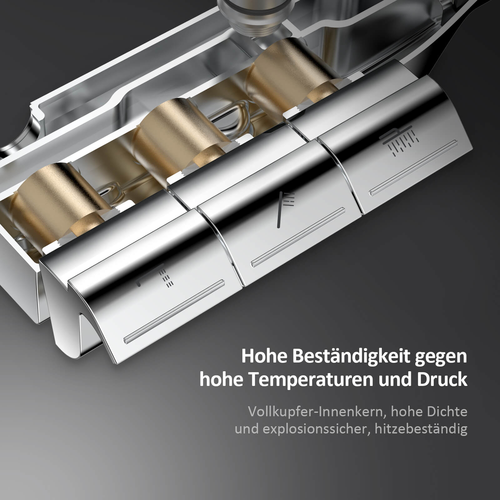 Duschsystem mit quadratischer Kopfbrause, Thermostat, Chrom | EMKE.DE